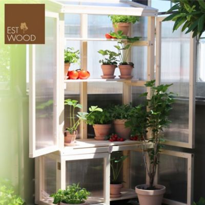 Serre de balcon bois naturel et polycarbonate, avec roulettes 79 x 39 x ...