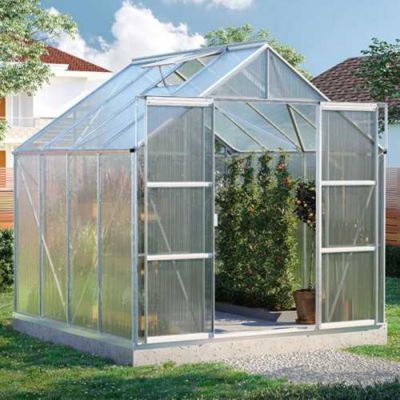 Serre de jardin en polycarbonate Uranus - Larg 2.57m avec base, Long 3. ...