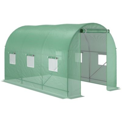 Serre tunnel 350x200x200 cm en acier vert avec film PE et fenêtres
