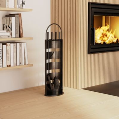 Serviteur de cheminée en acier noir GoodHome Torell 4 accessoires