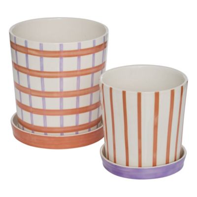 Set de 2 Pots de Fleurs Pool en dolomite 22,3x22,3x24,5cm Orange et ...