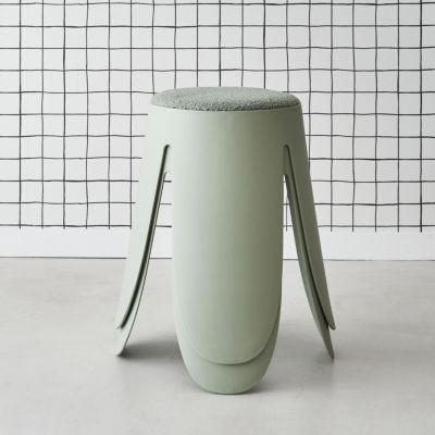 Set de 2 tabourets empilables vert céladon. bouclette texturée. NIKI. D ...