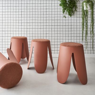 Set de 4 tabourets empilables terracotta. bouclette texturée. NIKI. D ...
