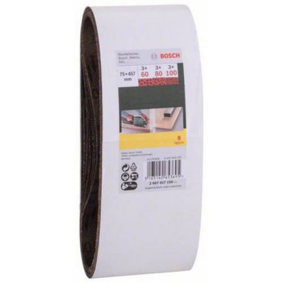 Set de 9 bandes abrasives Bosch 75 x 457 mm grain 60/80/100 pour ...