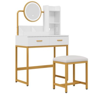 Set de coiffeuse blanche moderne avec miroir éclairé LED