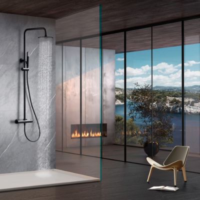 Set douche thermostatique noir mat en acier et laiton avec douchette ...