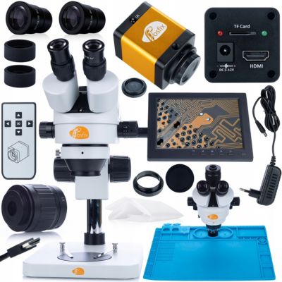Set Microscope Stéréoscopique Trinoculaire Mercury Pro - Zoom 7x-45x ...