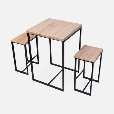 Set table haute carré - Loft - avec 2 tabourets de bar. acier et décor ...