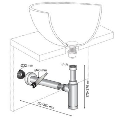 Siphon réglable Teos chromé Ø32 mm Wirquin