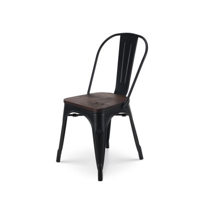 SKU AMZ Chaise en métal noir mat avec assise en bois foncé Style industriel