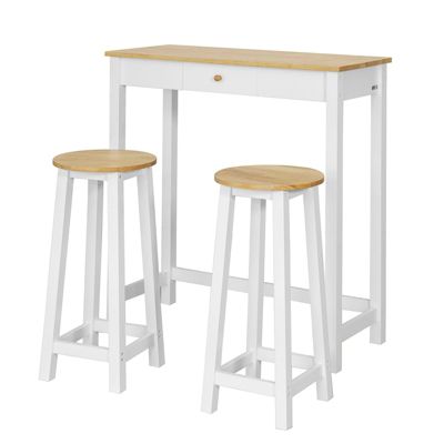SoBuy FWT50-WN Table Haute Mange Debout avec 2 Tabourets, Blanc