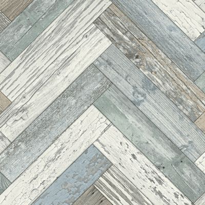 Sol Vinyle effet parquet usé chevron coloré - Rouleau de 3m x 27m