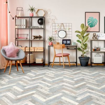 Sol Vinyle effet parquet usé chevron coloré - Rouleau de 4m x 19m