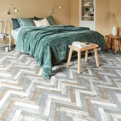Sol Vinyle effet parquet usé chevron coloré - Rouleau de 4m x 27m
