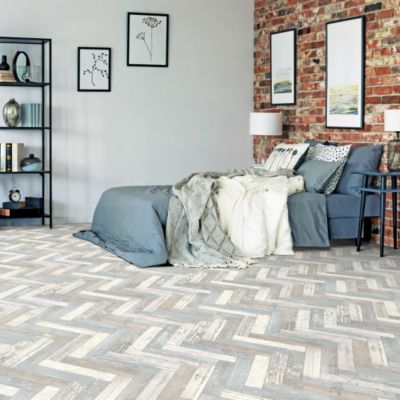 Sol Vinyle effet parquet usé chevron coloré - Rouleau de 4m x 5m