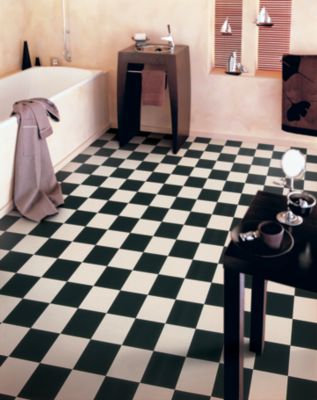 Sol vinyle rouleau Primetex damier effet carrelage noir et blanc L.2m Gerflor