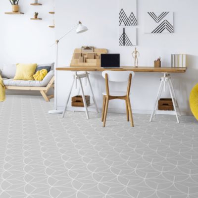 Sol vinyle Textile - Rosace géométrique grise - Rouleau de 3m x 18m