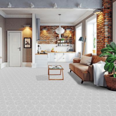 Sol vinyle Textile - Rosace géométrique grise - Rouleau de 3m x 18m