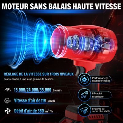 Souffleur à Feuilles Sans Fil TEENO 21 V Avec 2 Batteries de 6,0 Ah ...
