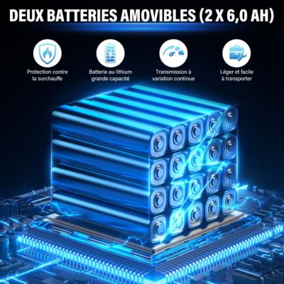 Souffleur à Feuilles Sans Fil TEENO 21 V Avec 2 Batteries de 6,0 Ah ...