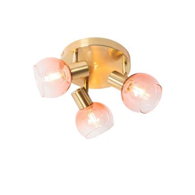 Spot de plafond Art déco doré avec verre rose 3 lumières - Vidro