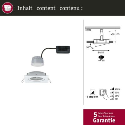 Spot encastré LED 3-Step-Dim Nova Coin orientable carré 84x84mm 50 Coin ...