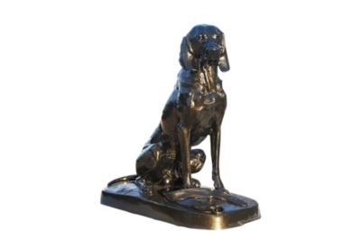 Statue en fonte, chien au collier vieux bronze, Dommartin