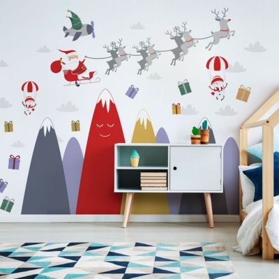 Stickers père Noël dans les montagnes scandinaves 50 x 75 cm