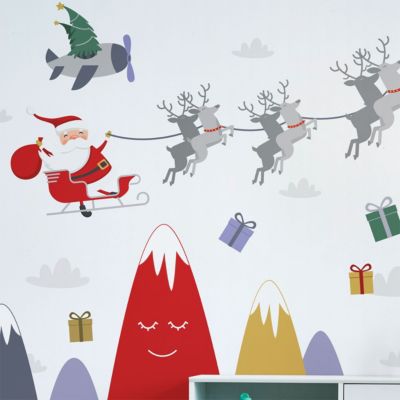 Stickers père Noël dans les montagnes scandinaves 50 x 75 cm