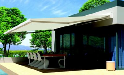 Store de terrasse motorisé Atlas coffre blanc / toile T100 beige 7 x 4m ...