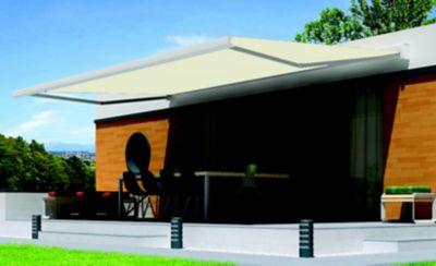 Store de terrasse motorisé Kobe coffre blanc / toile T100 beige 4 x 3 ...