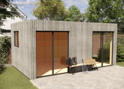 Studio de jardin hébergement en bois 5,5 x 3,5 x 2,7 m / menuiseries ...