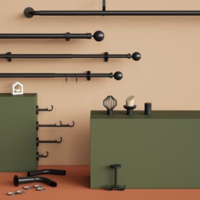 Support double tringle à rideau à percer Araxos métal noir Ø19/28mm GoodHome