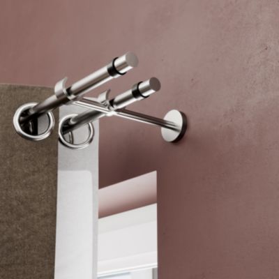 Support double tringle à rideau à percer Athens métal gris chromé Ø19mm GoodHome | Castorama