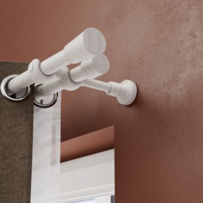 Support double tringle à rideau à percer Chalki bois de frêne blanc ...