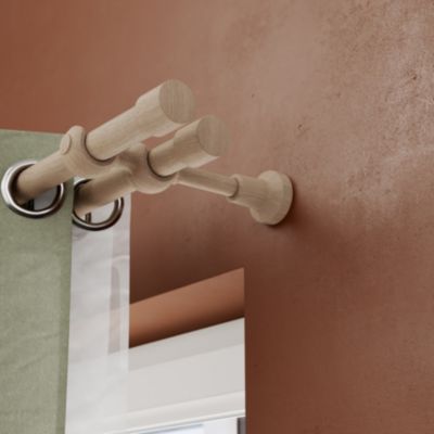 Support double tringle à rideau à percer Symi bois de frêne beige Ø28mm ...