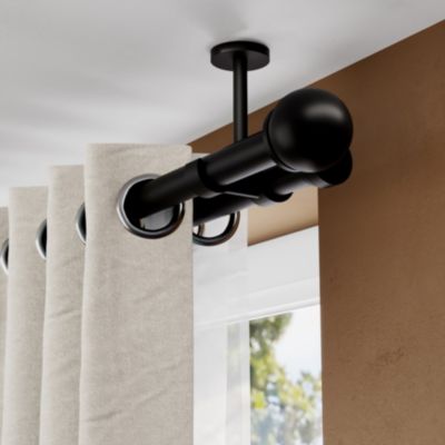 Support double tringle à rideau fixation plafond Araxos métal noir Ø19/28mm GoodHome | Castorama