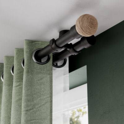 Support double tringle à rideau fixation plafond Lamia bois de hêtre noir Ø28mm GoodHome