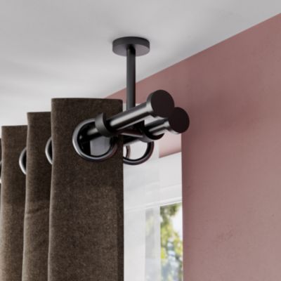 Support double tringle à rideau fixation plafond Tinos métal gris Ø19mm GoodHome | Castorama