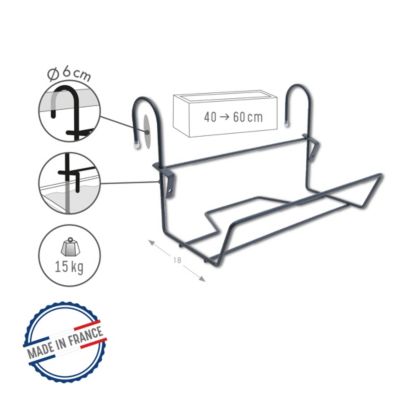 Support jardinière à crochet plat anthracite en acier 18 x 35 cm Louis ...