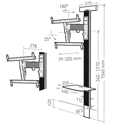 Support TV inclinable et orientable Erard Exostand 600 pour écran 50" à 85"