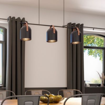 Suspension 3 lampes Hayott noir E27 15W IP20 L.75 x H.120 cm