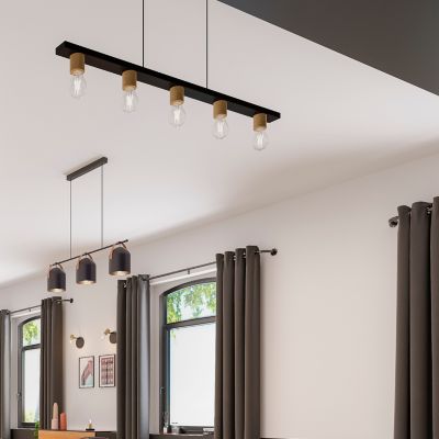 Suspension 3 lampes Hayott noir E27 15W IP20 L.75 x H.120 cm