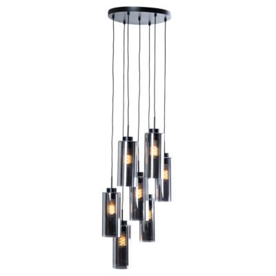 Suspension Art Déco noire avec verre fumé 7 lumières - Laura
