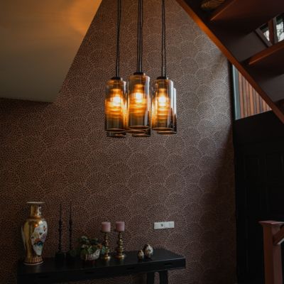 Suspension Art Déco noire avec verre fumé 7 lumières - Laura