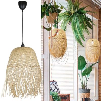 Suspension en Rotin MIKA 39cm - Design Artisanal avec Franges, E27
