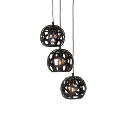Suspension industrielle noire ronde 3 lumières - Bobby