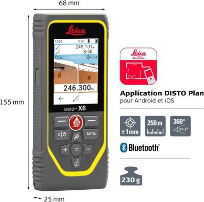 Télémètre laser DISTO X6 P2P PACK - mesure P2P, DXF, écran tactile 2,8"