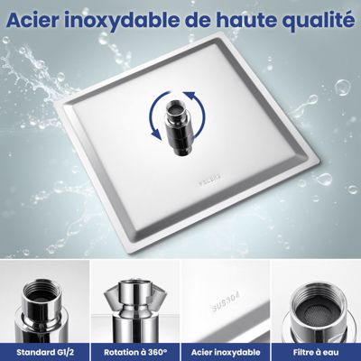 Tête de douche Inox Carrée 30cm Sofetiy Max Kit de douche