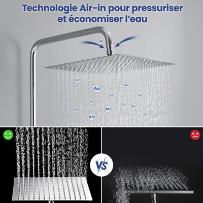 Tête de douche Inox Carrée 30cm Sofetiy Max Kit de douche